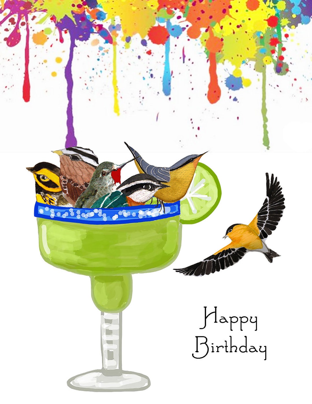 Watercolor Bird Birthday Invitations: Margarita Glass Party, Handmade ...