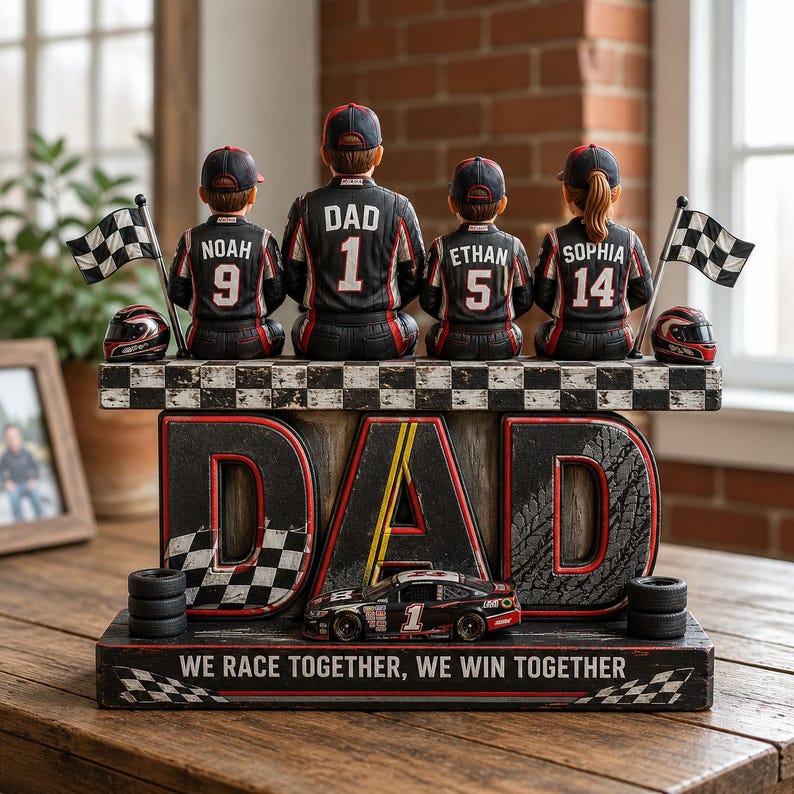 Personalized Racing Car Dad Wooden Block Gift, Custom Racing Family ...