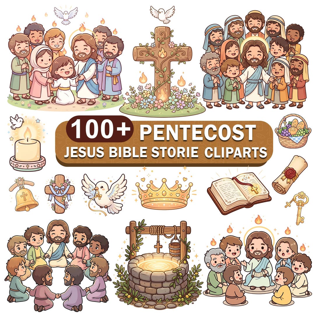 Pentecost Jesus Bible Story Clipart Bundle, Christian Sunday School PNG ...