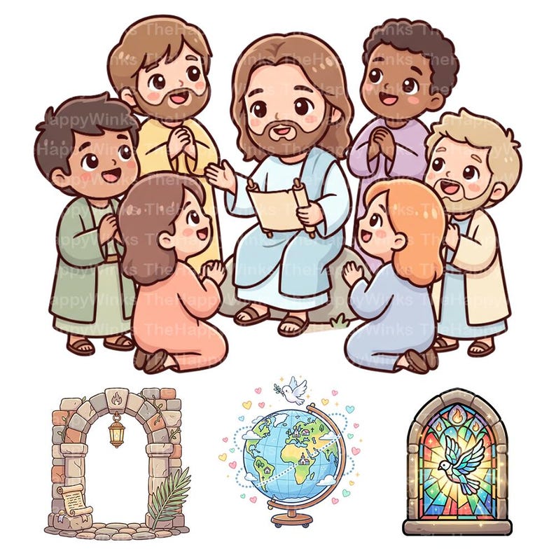 Pentecost Jesus Bible Story Clipart Bundle, Christian Sunday School PNG ...