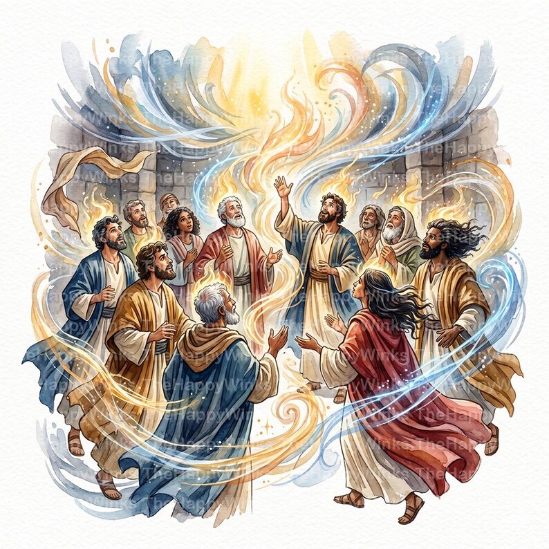 Pentecost Bible Story Clipart, Jesus Religious Illustrations, Christian ...