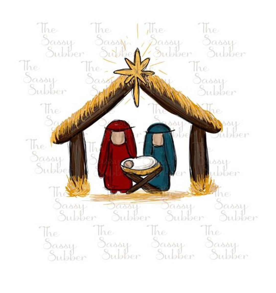 DIGITAL FILE Hand Drawn Nativity Doodle Digital Design for Sublimation ...
