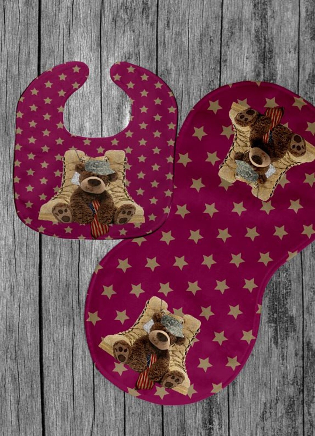 DIGITAL FILE Pink Military Bear Bib and Burp Cloth Bundle Set Design ...