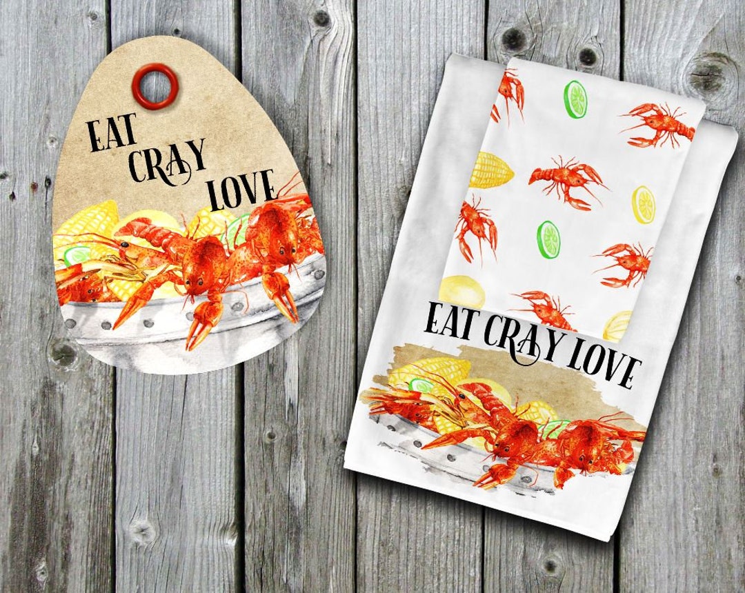 DIGITAL FILE Eat Cray Love Tear Drop Cutting Board and Towel Set ...