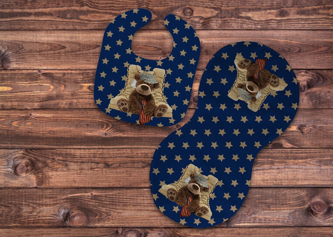 DIGITAL FILE Military Bear Bib and Burp Cloth Bundle Set Design for ...