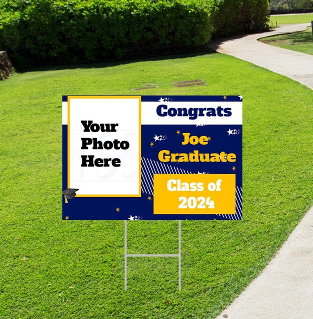 Navy and Gold Graduation Yard Sign: Photo, Stripes, Stars (digital File ...