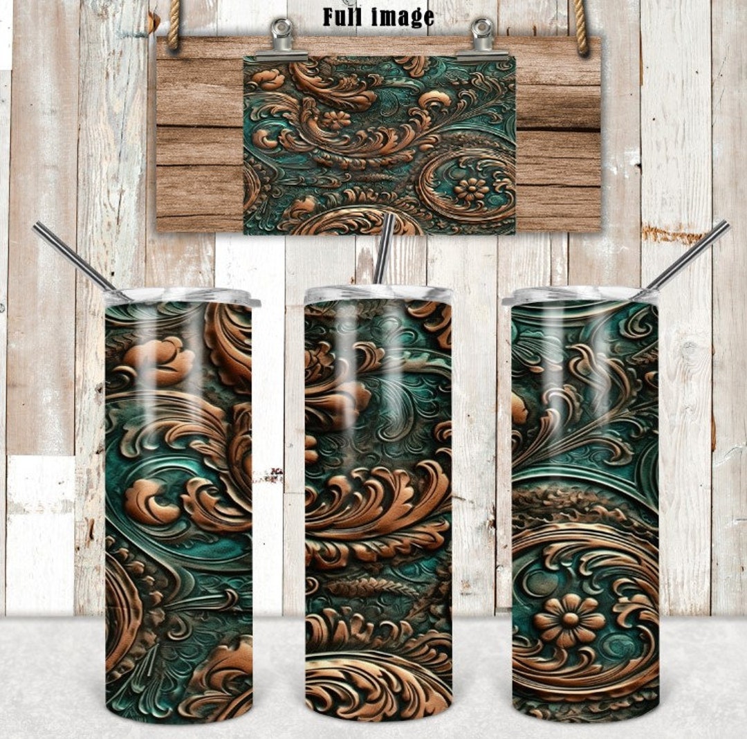 DIGITAL FILE Filagree Tooled Leather 20 Oz Skinny Tumbler Straight File ...