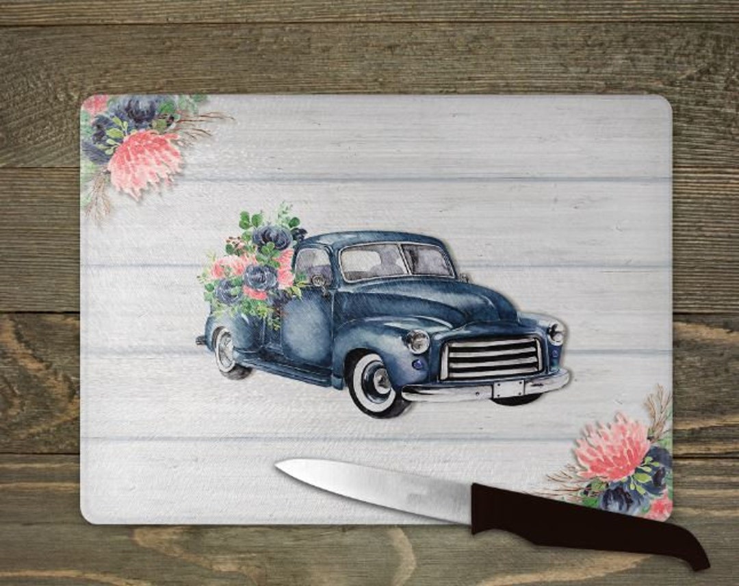 DIGITAL FILE Blue Truck and Floral Cutting Board Digital Design for ...