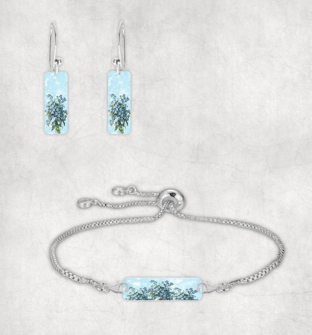 DIGITAL FILE Blue Floral Rectangle Jewelry Set Digital Design for ...