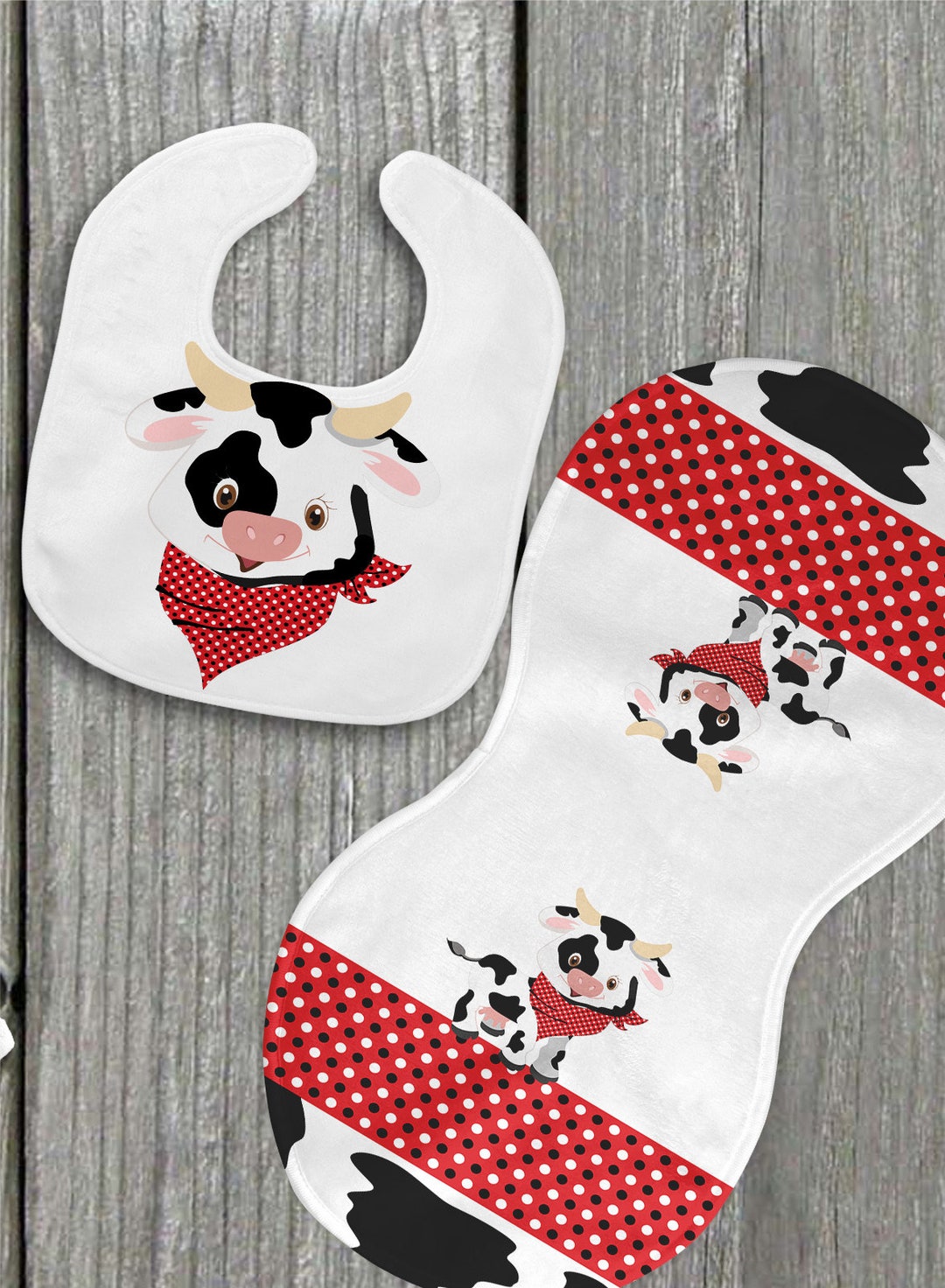 DIGITAL FILE Cow Bib and Burp Cloth Bundle Set Design for Sublimation ...