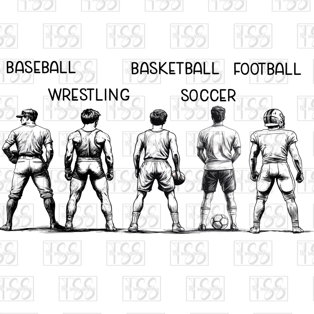 DIGITAL FILE Rear Facing Boy Sports Figures Black and White Digital ...