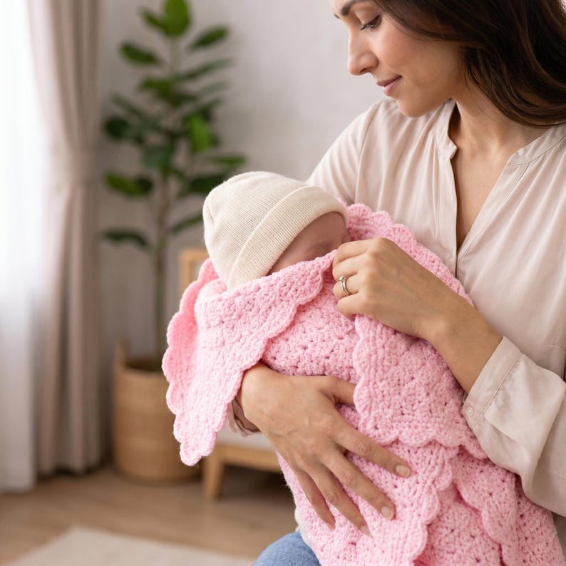 Simple Crochet Baby Blanket Pattern – Beginner Scalloped Baby Blanket ...