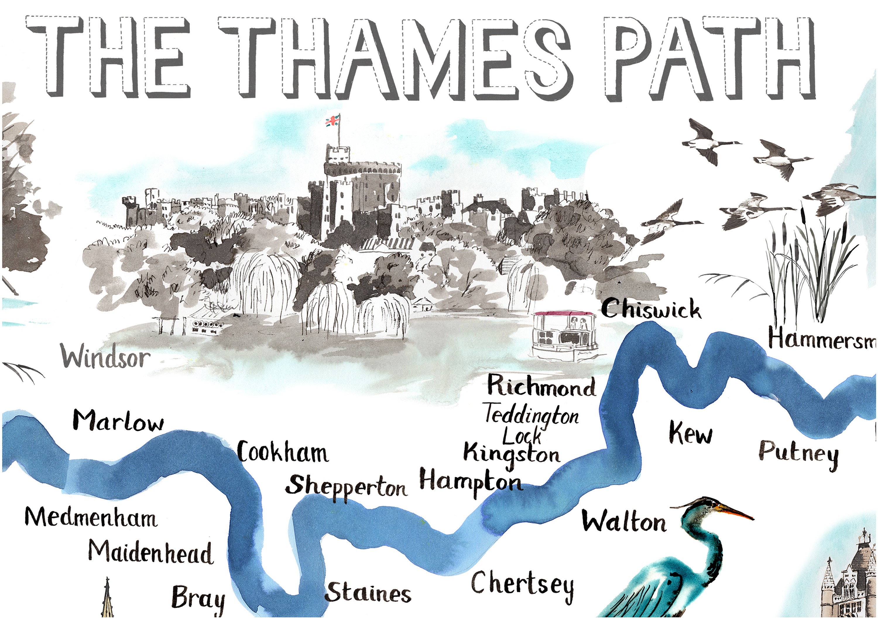 Thames Path Map 762x254mm - Etsy