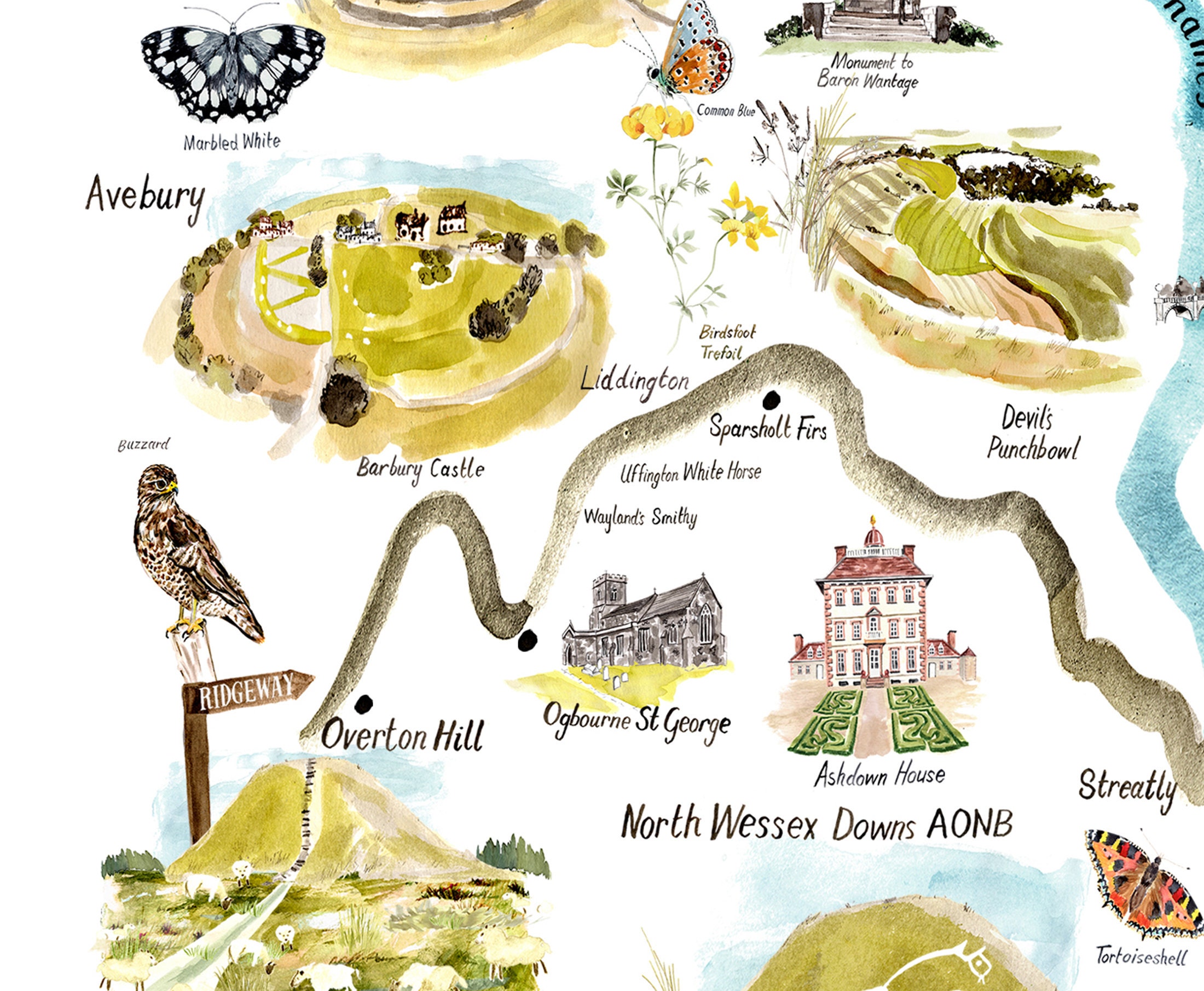 The Ridgeway Path Illustrated Map (A4 Print) - Etsy UK