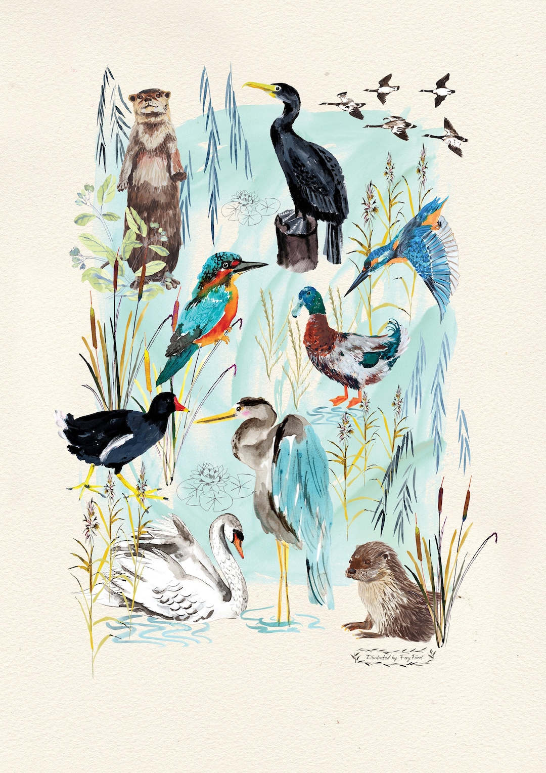 River Birds Print - Etsy UK