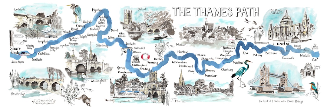 Thames Path Map 762x254mm - Etsy