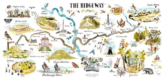 The Ridgeway Path Illustrated Map 51x25cm Print | Etsy