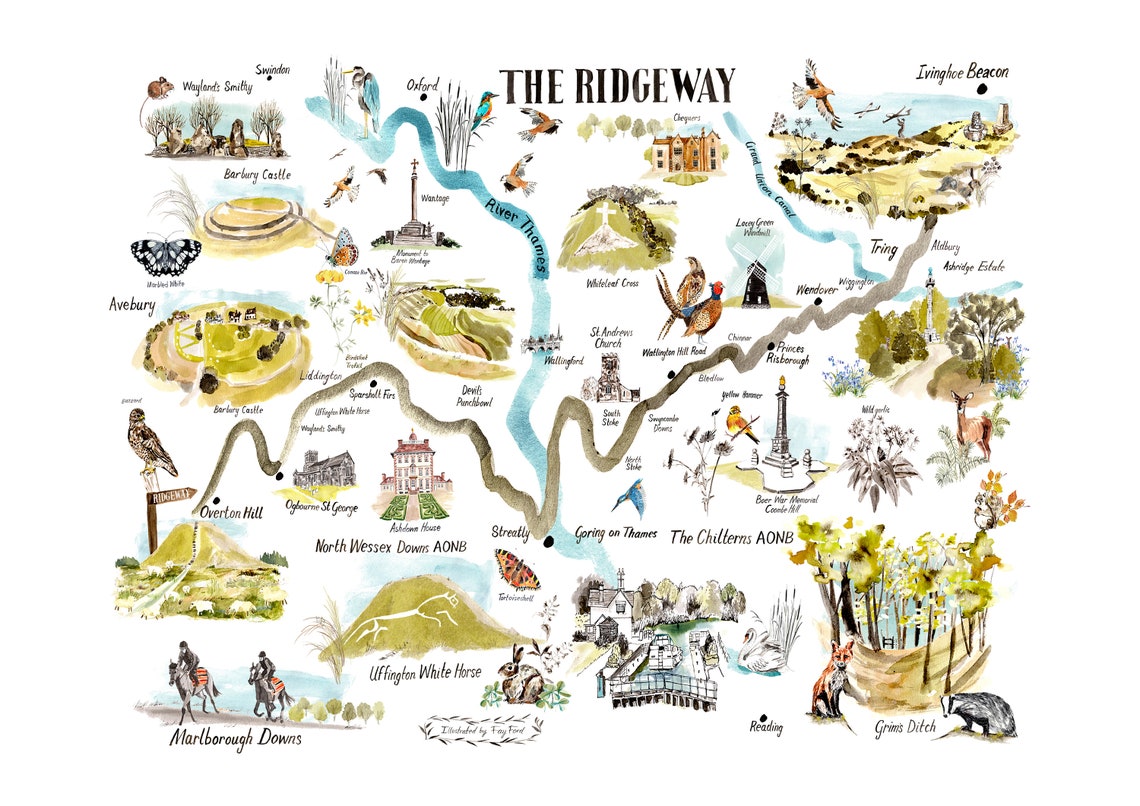 The Ridgeway Path Illustrated Map A4 Print - Etsy UK