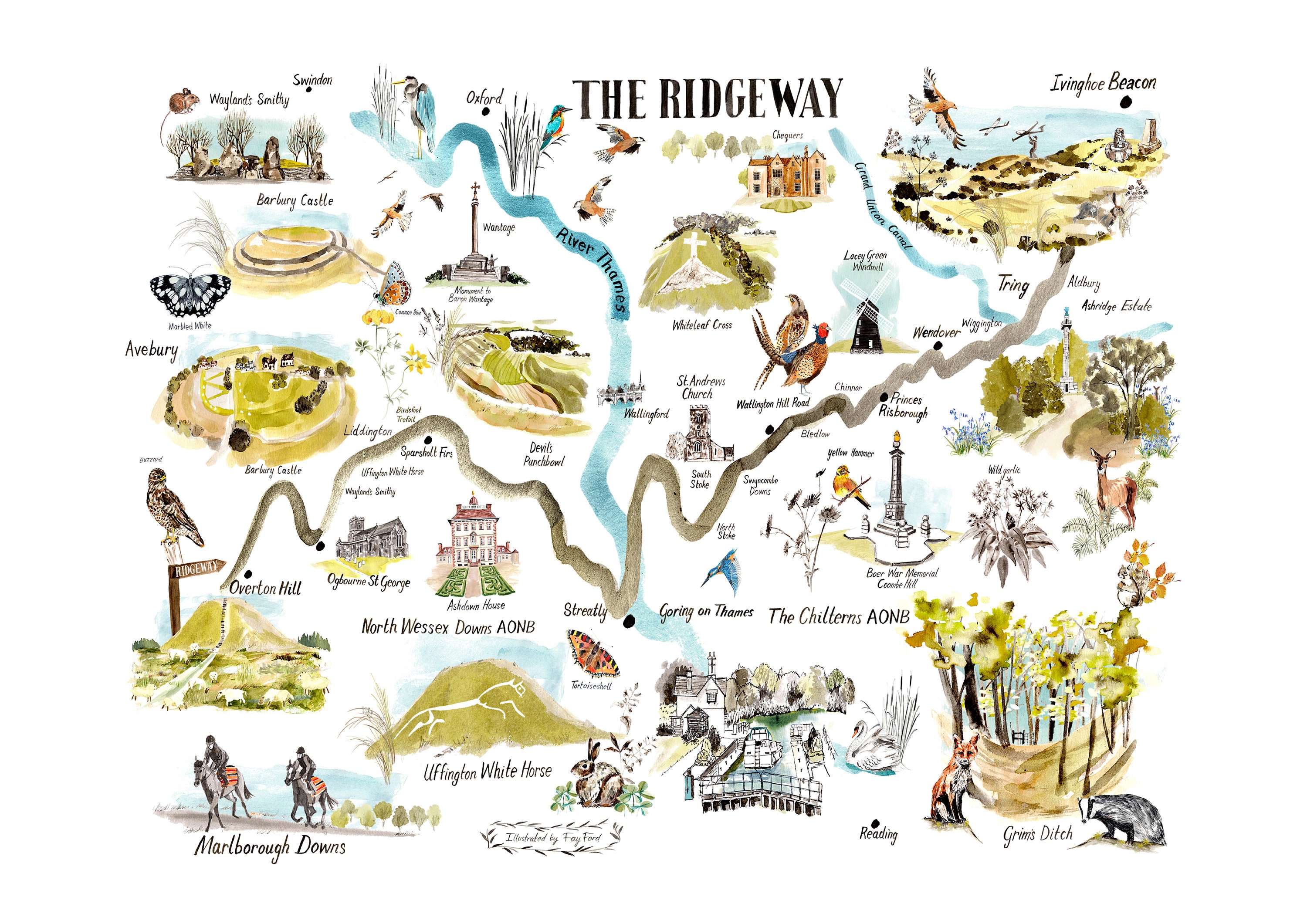 The Ridgeway Path Illustrated Map (A4 Print) - Etsy UK