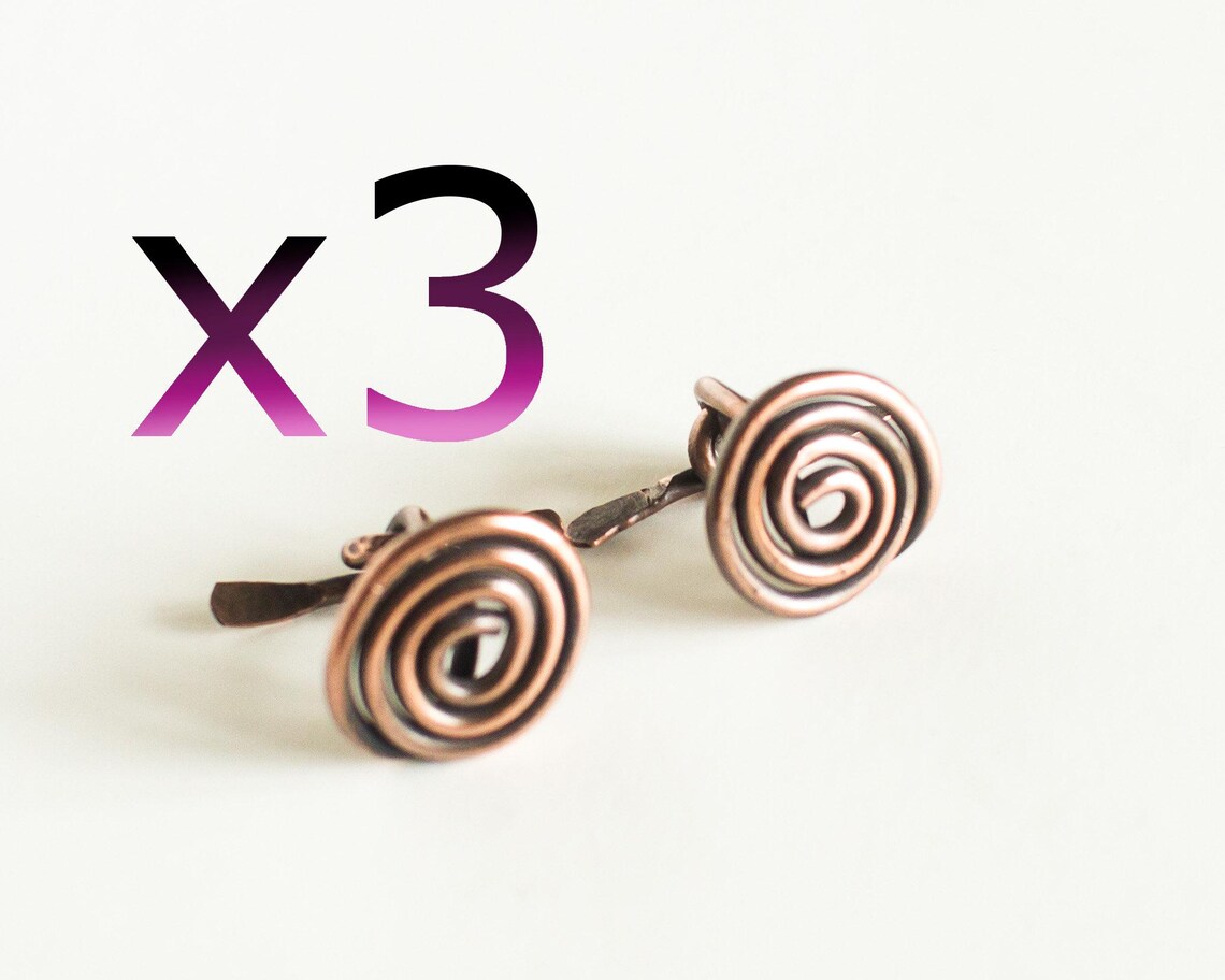3x Pairs Copper Cufflinks Spiral Pattern Antiqued Copper Celtic Spirals ...
