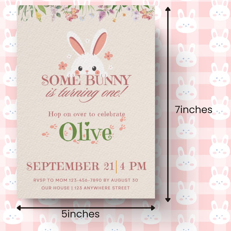 Some Bunny is One First Birthday Invitation, Pastel Cute Rabbit Girl ...