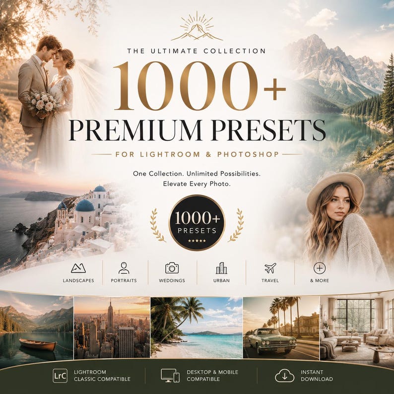 1000 Lightroom Presets Bundle | Wedding, Nature, Street, B&W (digital ...