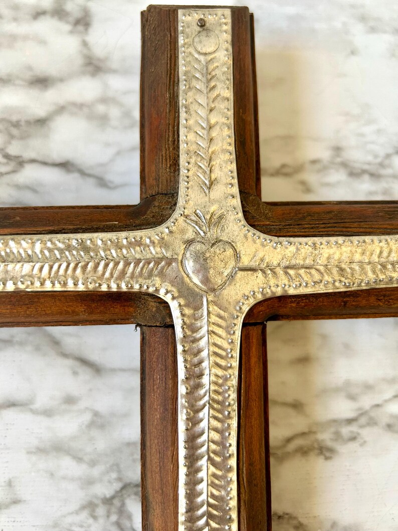 Rustic Wooden Cross With Hand-hammered Metal Inlay | Folk Art Christian ...