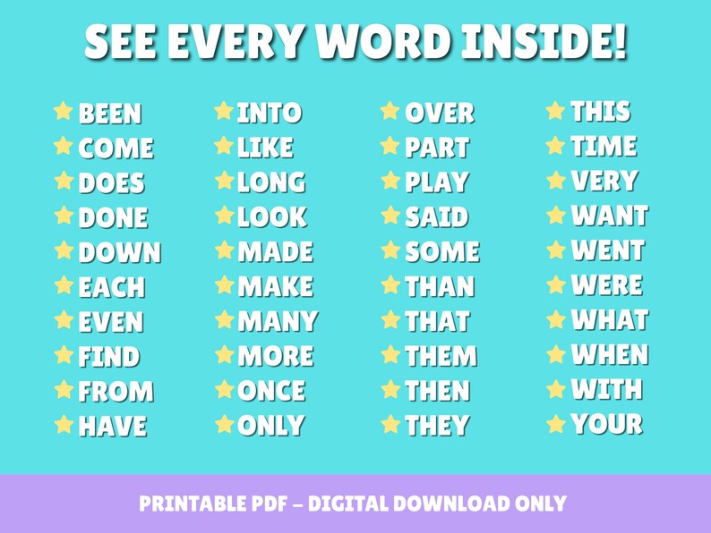 Four Letter Sight Words Practice Pack (digital Download) - Etsy