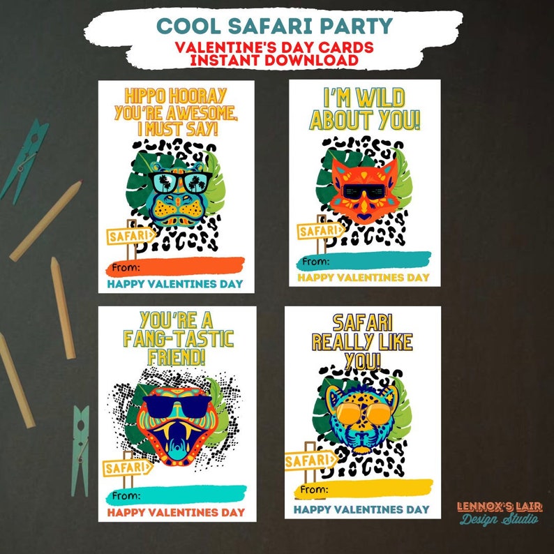 Cool Safari Party Printable Valentines Day Cards Instant - Etsy