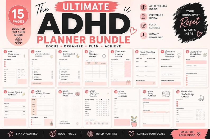 ADHD Planner Bundle | Productivity, Executive Function, Routines ...