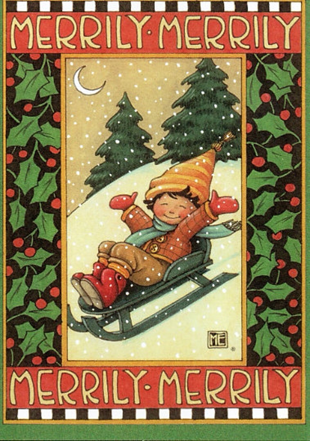 Mary Engelbreit Christmas Card "merrily Merrily" With White Envelope ...