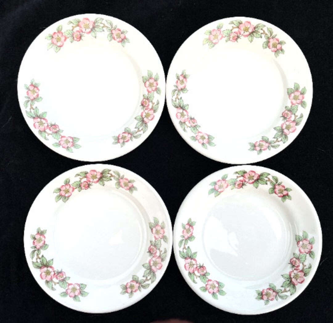 Set of 4 Grindley Hotel Ware Wild Rose on White 7" Salad or Dessert ...