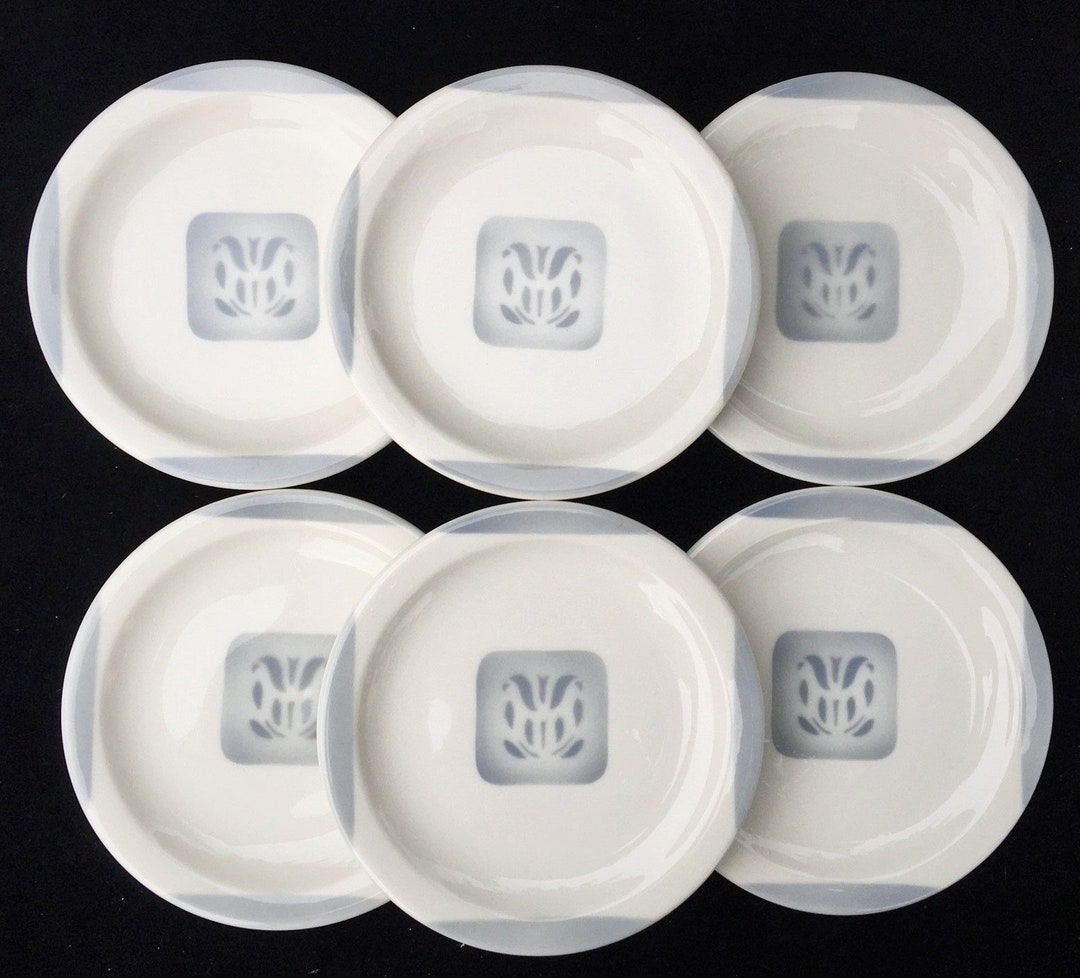 Set of 6 Syracuse Diner Restaurant Hotel China Grey on White Airbrushed ...