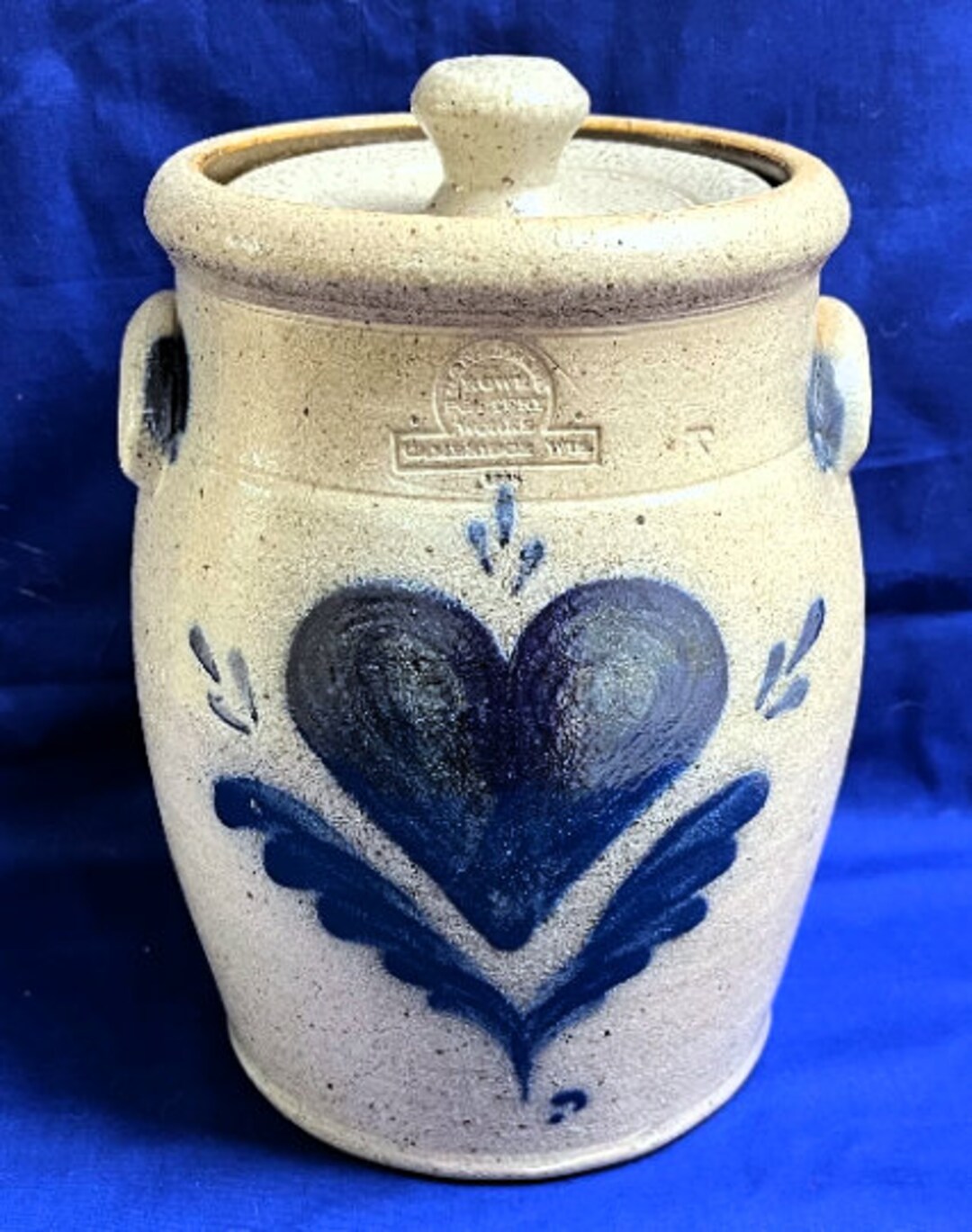 Stately Rowe Pottery Works 1995 Heart Pattern 9" Salt Glazed Covered ...