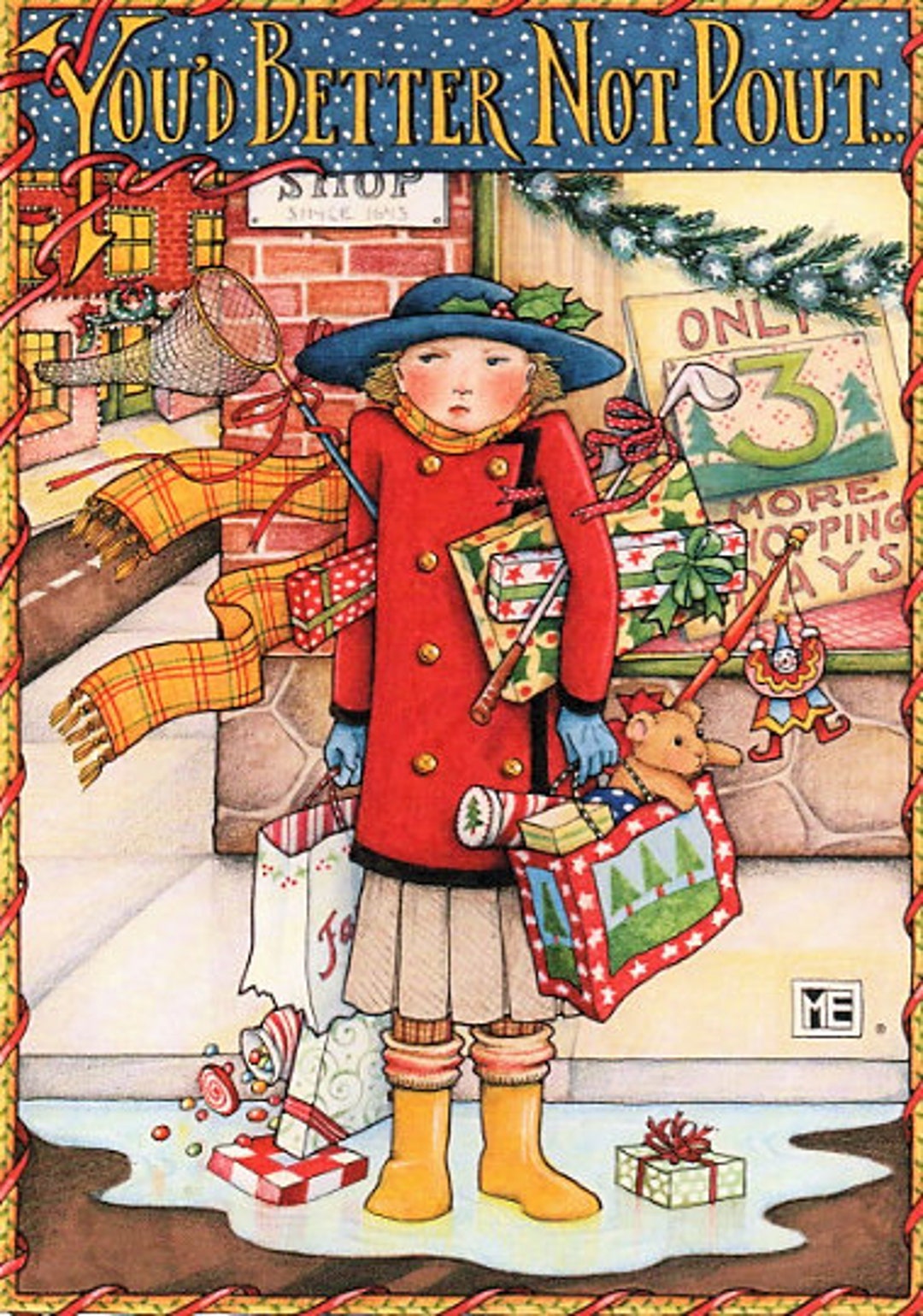 Mary Engelbreit Christmas Card "better Not Pout" 1986 With Coordinating ...