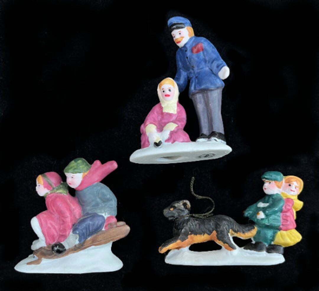 Set of 3 Lemax Christmas Village Figurines of Children at Play Ceramic ...