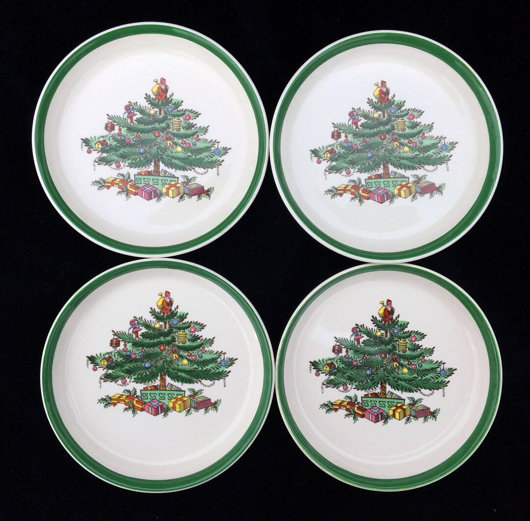 Set of 4 Spode Christmas Tree 4" Coasters Made in England With Green ...