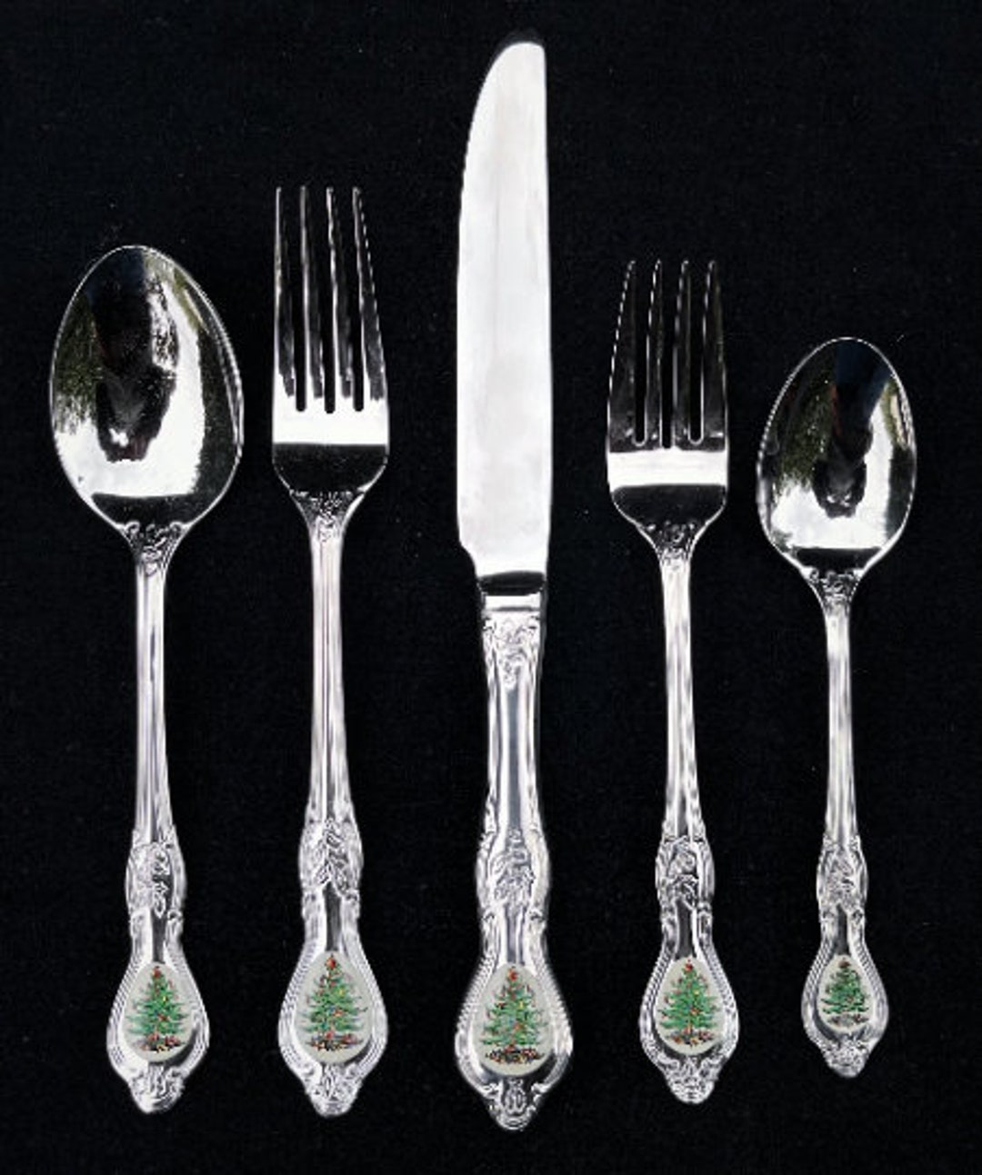 Spode Christmas Tree Ceramic and Stainless Steel Place Setting Flatware ...