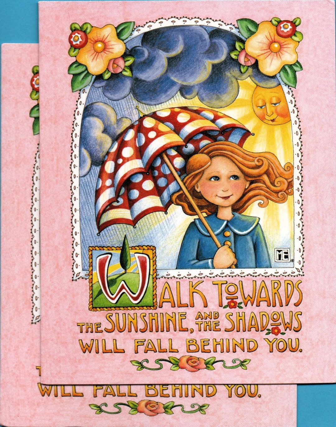 Two Mary Engelbreit Blank Note Cards "walk Towards the Sunshine" With ...