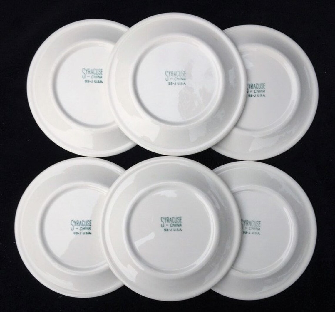 Set of 6 Syracuse Diner Restaurant Hotel China Grey on White Airbrushed ...