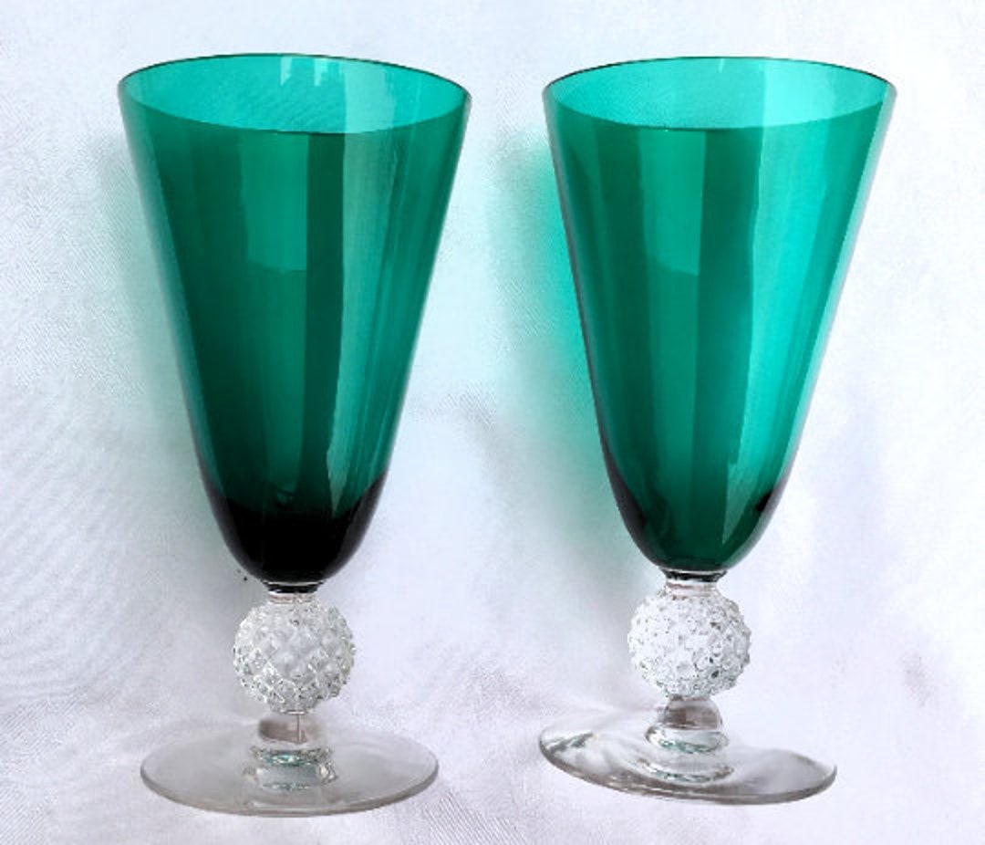 Set of 2 H-T-F Morgantown Stiegel Green 7643 golf Ball 6 9-oz. Luncheon ...