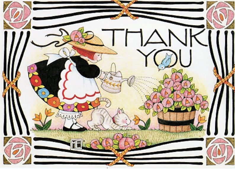 Mary Engelbreit Thank You Card watering the Roses - Etsy