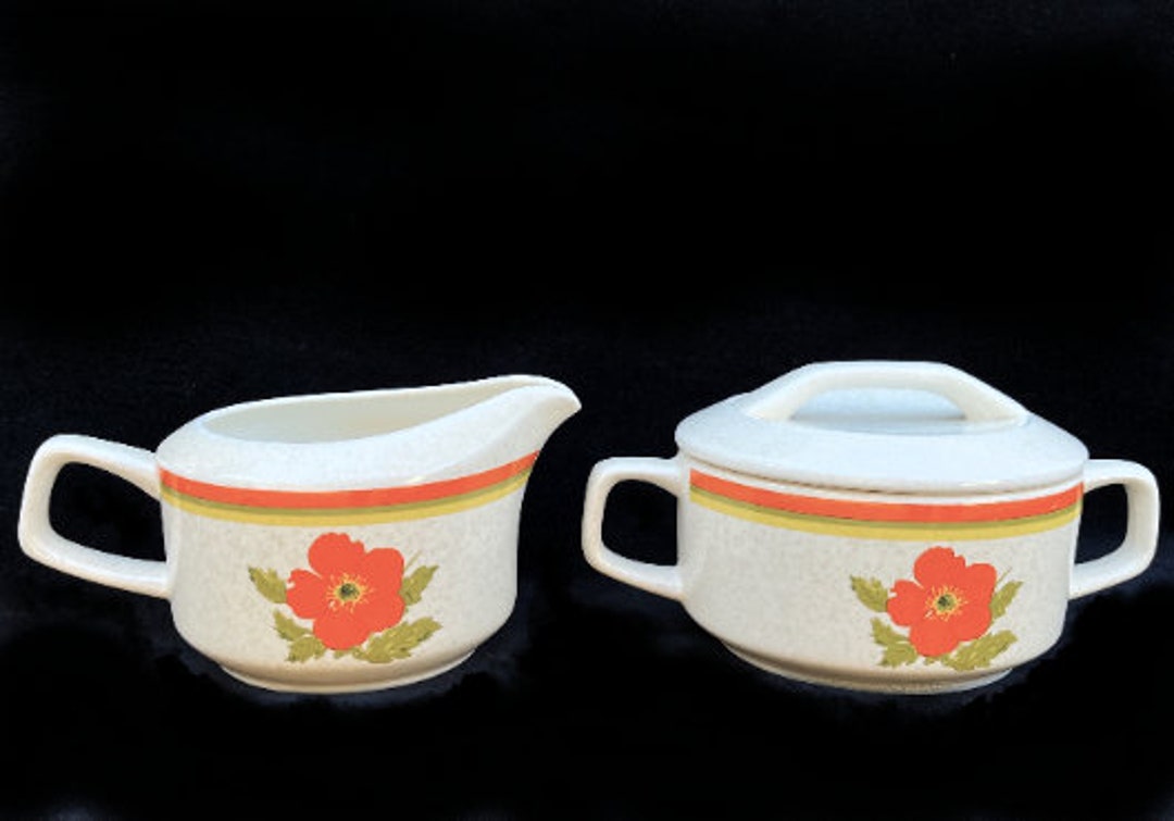Lenox Temper-ware "fire Flower" Pattern Covered Sugar Bowl & Creamer in ...