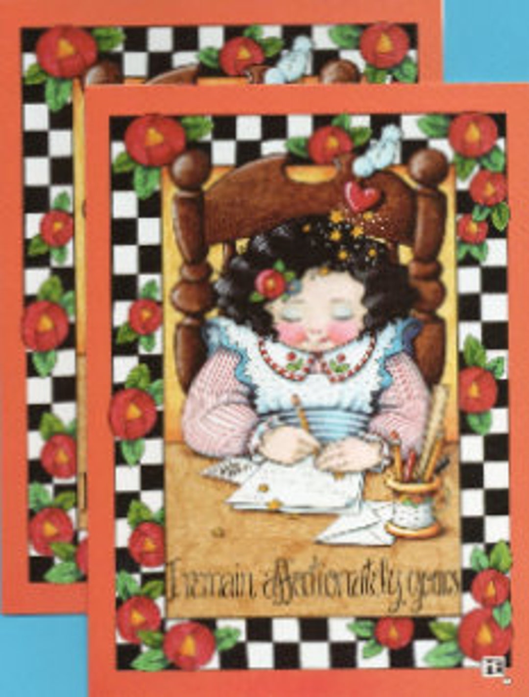 Two Mary Engelbreit Blank Note Cards "affectionately Yours" With White ...