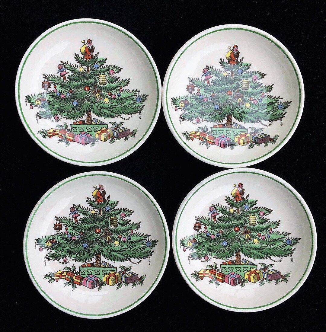 Set of 4 Spode Christmas Tree 3" Butter Pats With Green Trim in ...