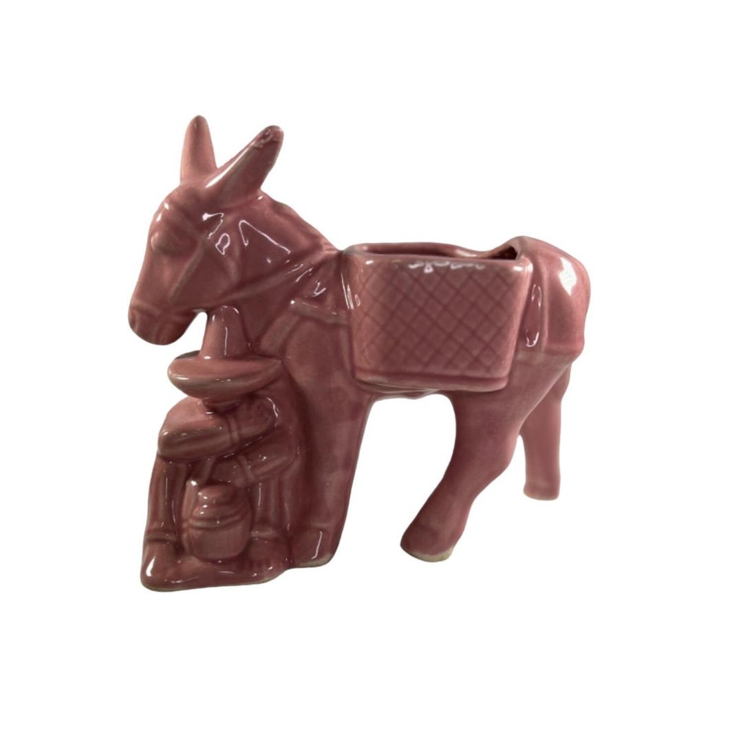 Vintage Mccoy Mid Century Glazed Pink Ceramic Donkey Mule Burro Flower ...