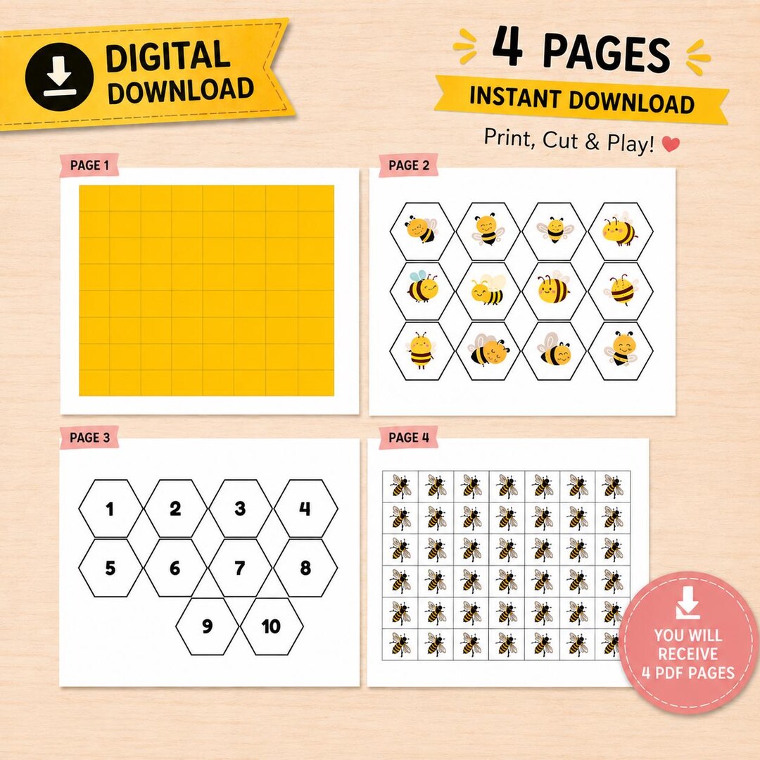 Bee Counting Activity Printable, Honeycomb Math Game, Preschool Number ...