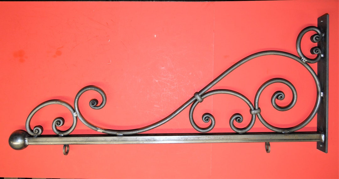 Sign Bracket Holder, Wrought Iron Scroll 37 In. Hot Formed & Handmade ...