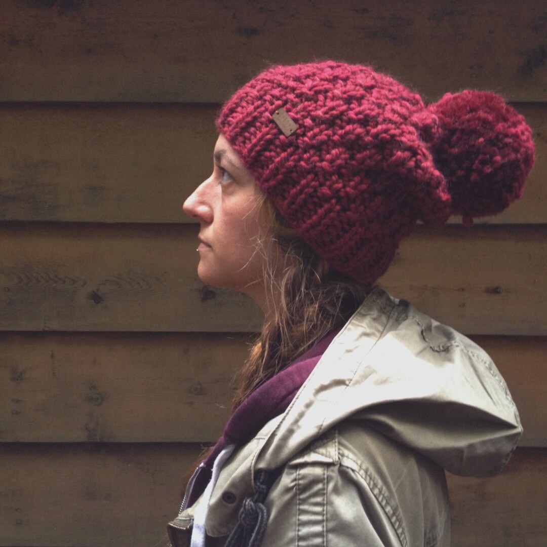The Redwoods Hat - Chunky Knit Textured Slouchy Style Hat in Burgundy ...