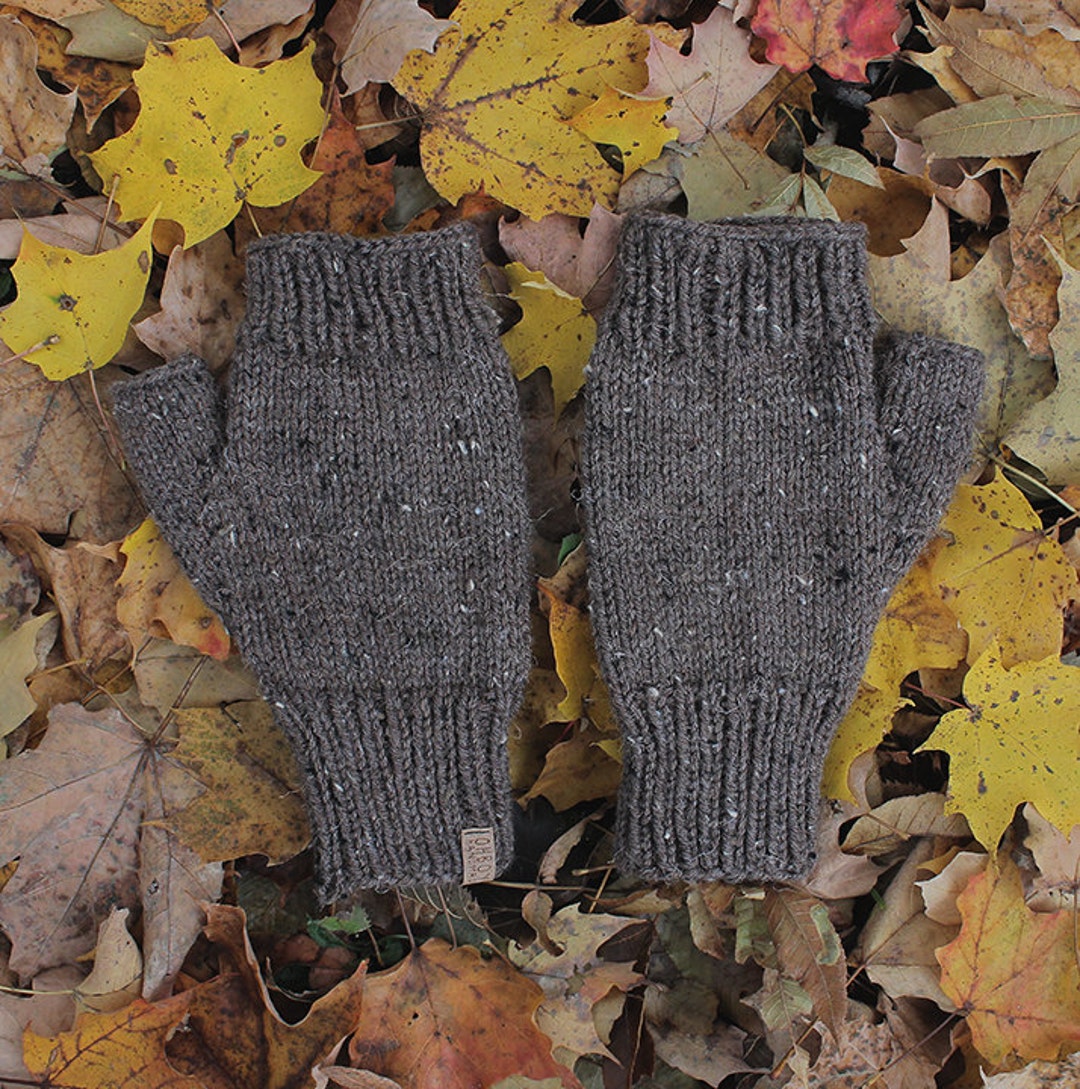 Expedition Mitts - Men's Brown Tweed Hand Knit Fingerless Mittens - Etsy